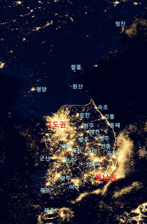 야간 위성사진으로 보는 한반도 도시들 에누리 쇼핑지식 자유게시판