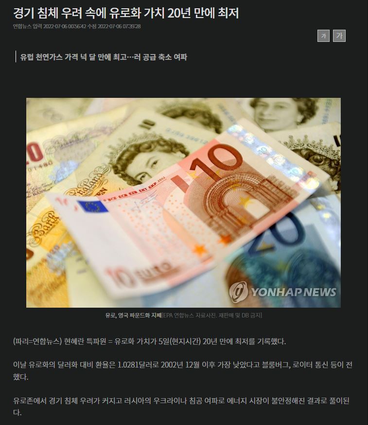 유로화가치 20년만에 최저 - 에누리 쇼핑지식 자유게시판
