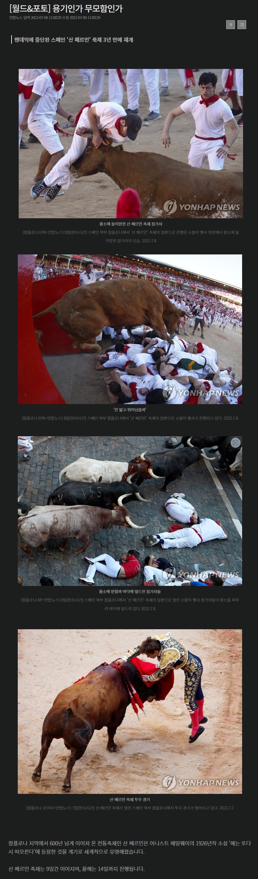 3년만에 재개된 스페인 투우 소 축제 - 에누리 쇼핑지식 자유게시판