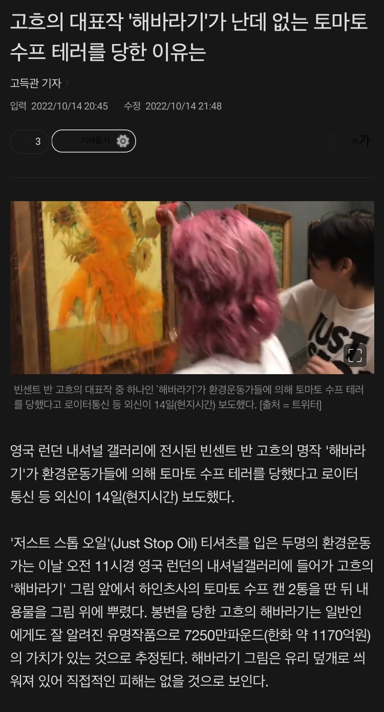 고흐 해바라기 토마토스프 테러한 환경운동가 - 에누리 쇼핑지식 자유게시판