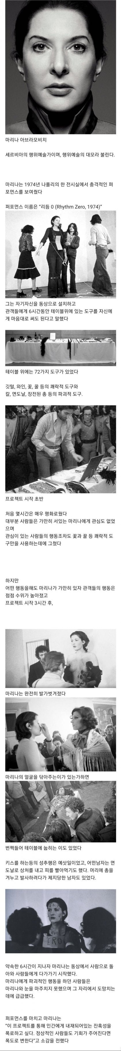 관객들에게 6시간 동안 몸을 맡긴 행위예술가 - 에누리 쇼핑지식 자유게시판
