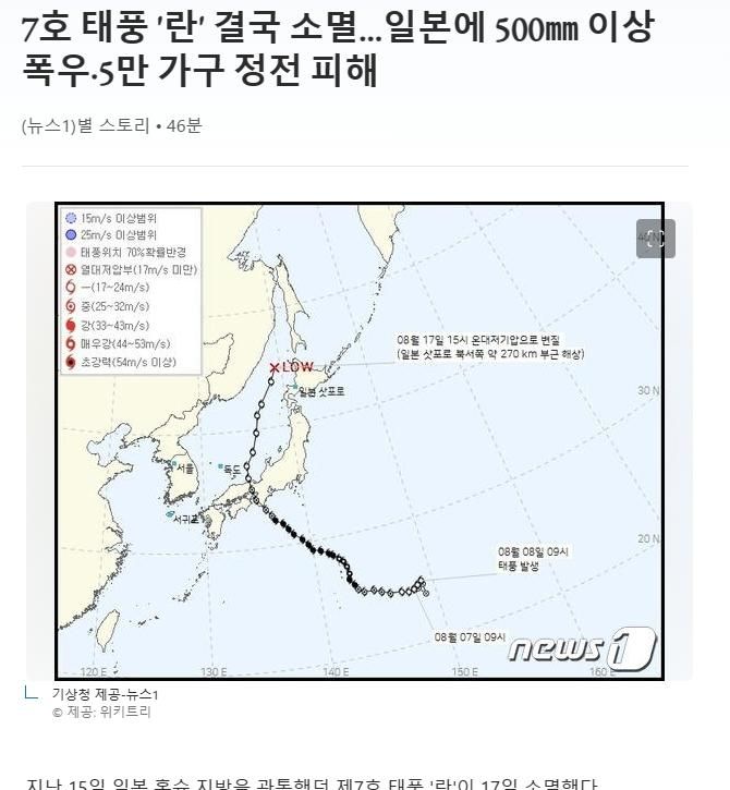 7호 태풍 란 소멸 - 에누리 쇼핑지식 자유게시판