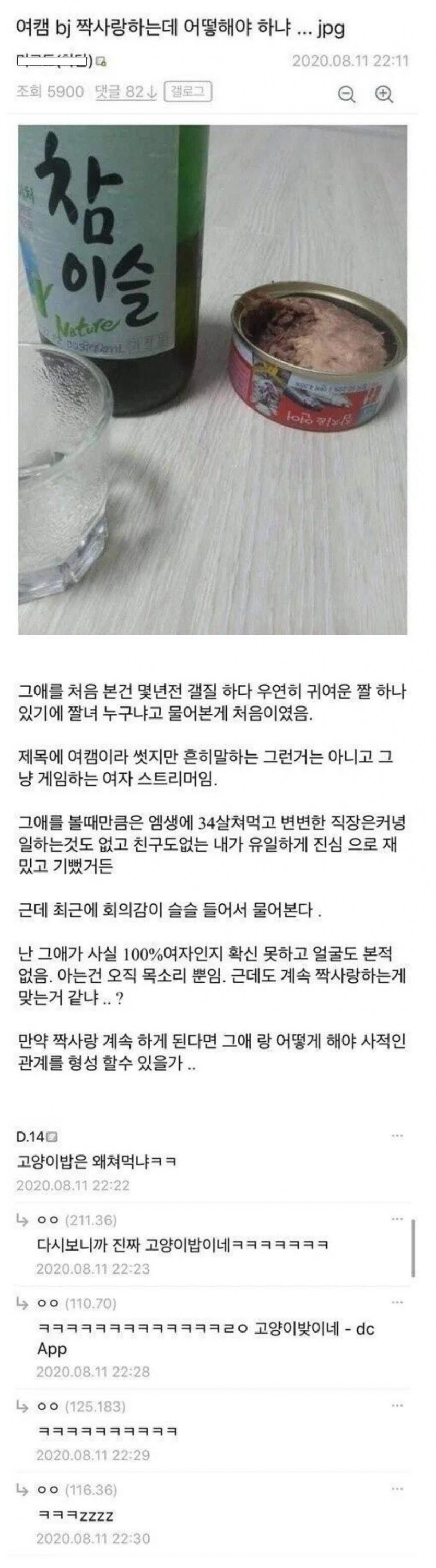 여캠 bj를 짝사랑한 남자의 술안주 - 에누리 쇼핑지식 자유게시판