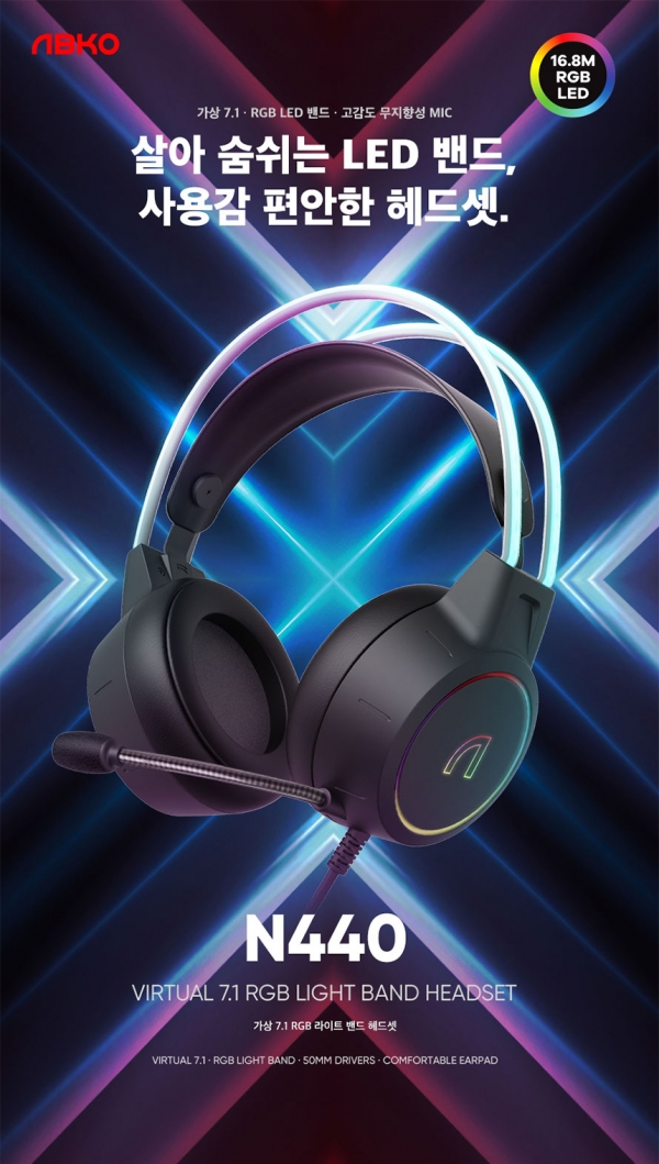 앱코, RGB 밴드라이팅 게이밍 헤드셋 'N440' 출시 - 에누리 쇼핑지식 뉴스